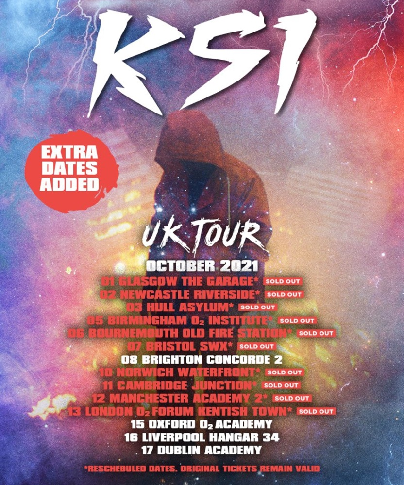 KSI - UK Tour October 2021 - 18 January 2022 - O2 Academy Oxford ...